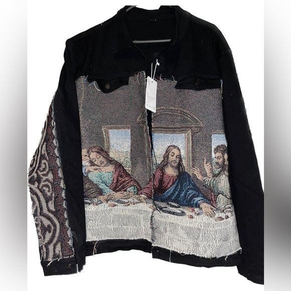 Jackets & Coats | Mens Last Supper Tapestry Denim Trucker Jacket Size ...